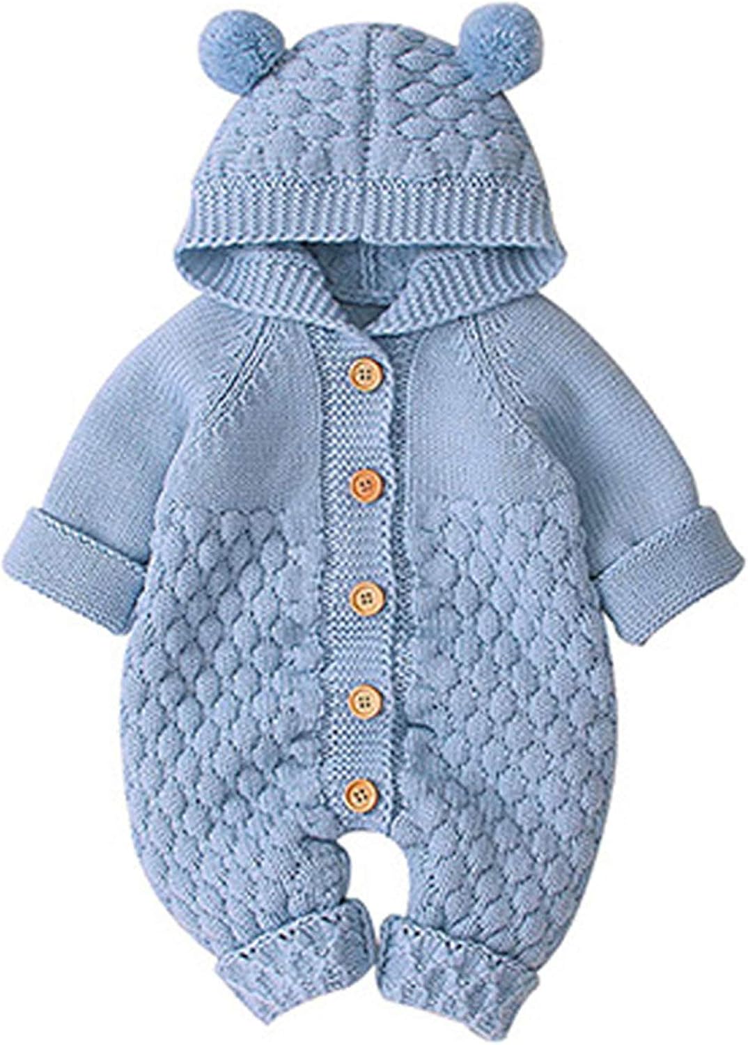FEESHOW Unisex Baby gestrickt Strampler Langarm Strick Overall Ohren ...