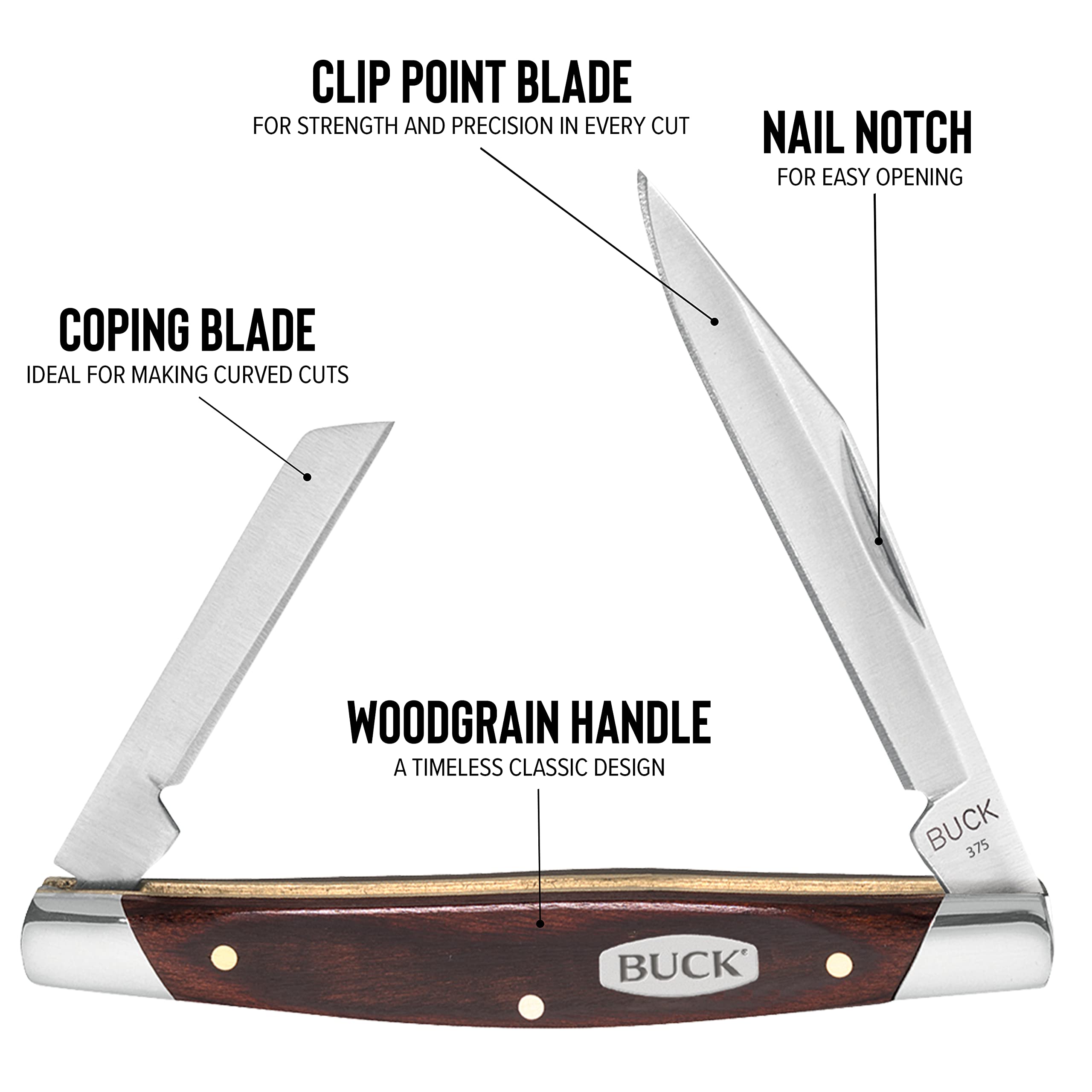 Buck Knives 375 Deuce 2-Blade Folding Pocket Knife With Wood Handle on ...
