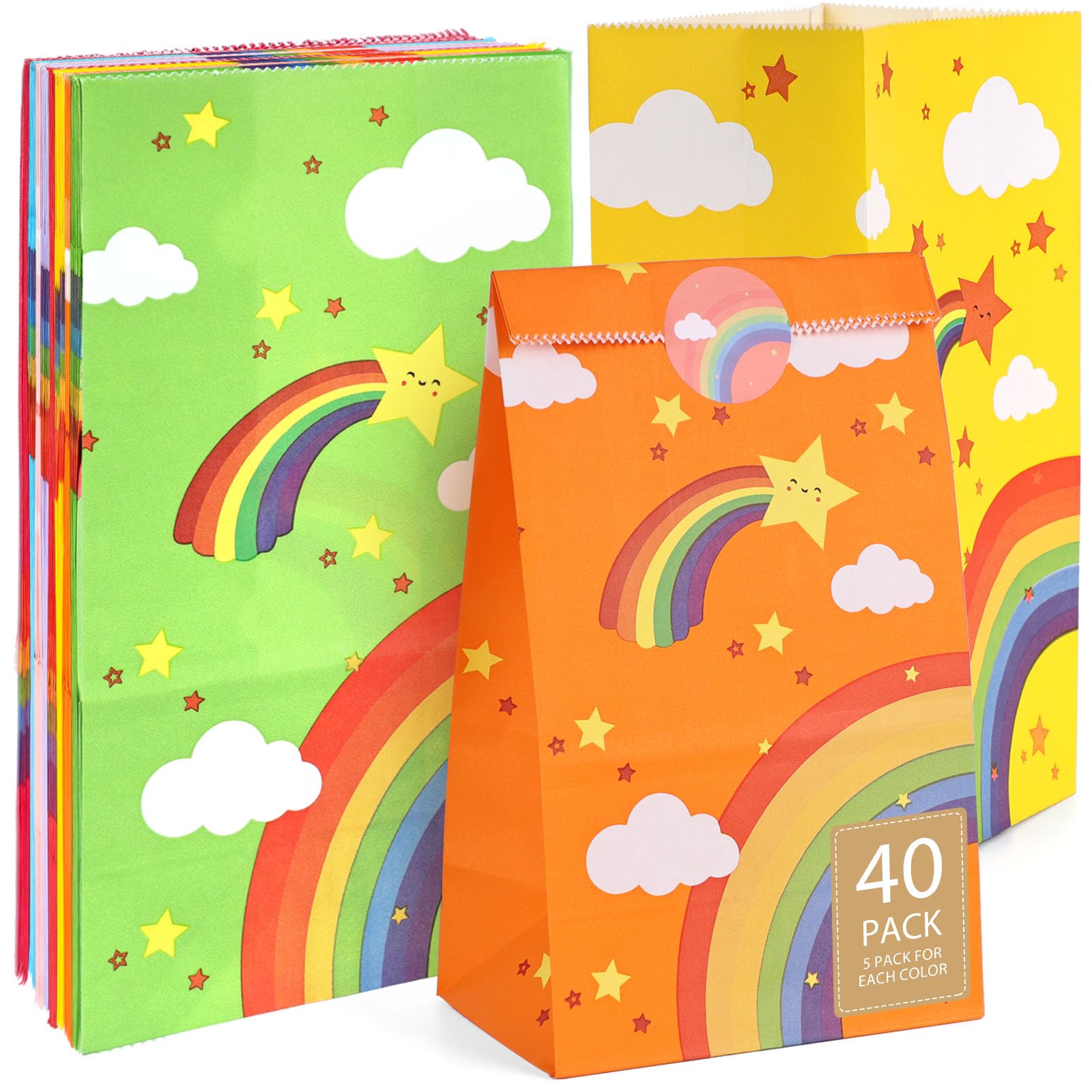 JOHOUSE 40PCS Party Favor Paper Bags, Rainbow Treat Bag with Stickers ...