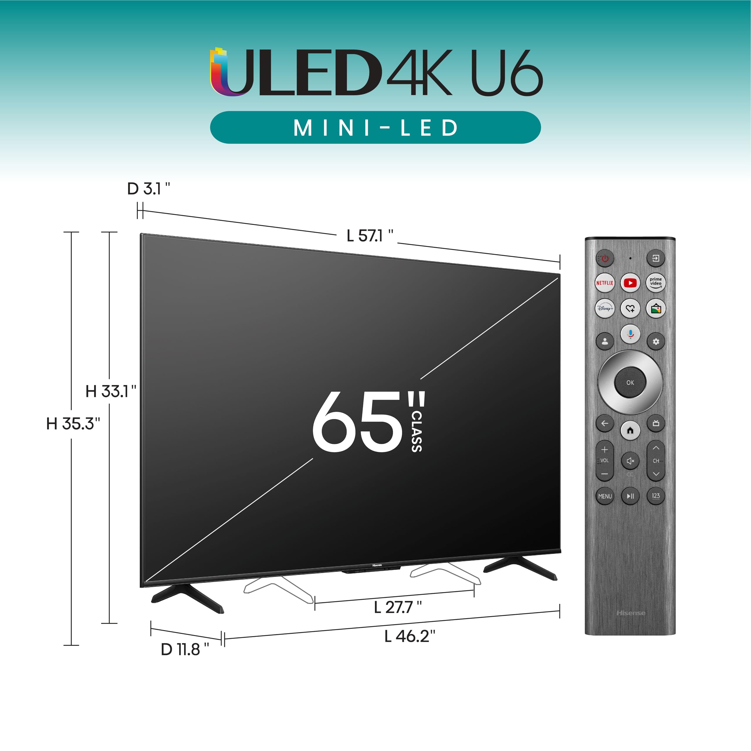 Mua Hisense 65-Inch Class U6 Series Mini-LED ULED 4K UHD Google Smart TV (65U6N, 2024 Model ...