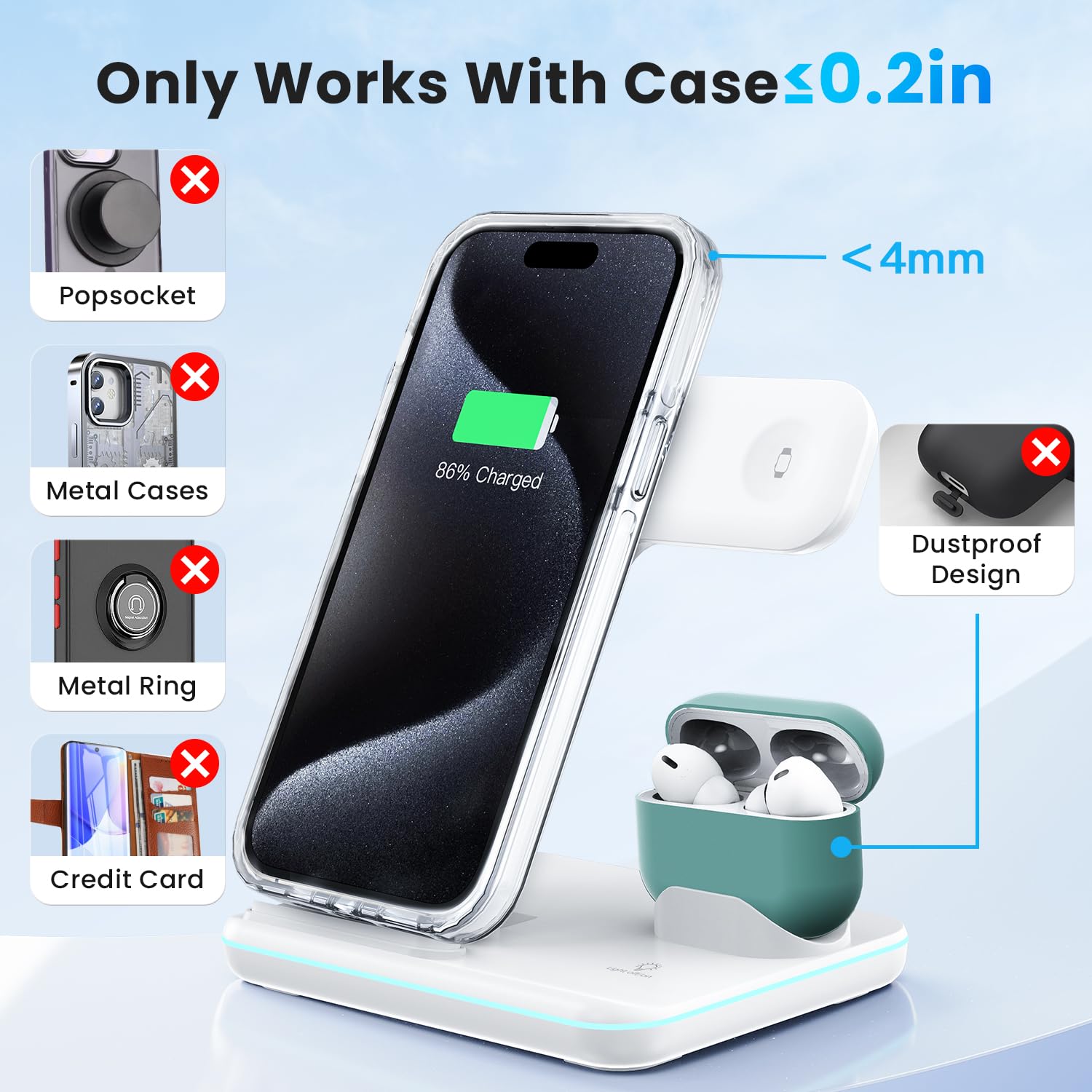 WAITIEE Wireless Charger 3 In 1, 15W Fast Charging Station For Apple ...