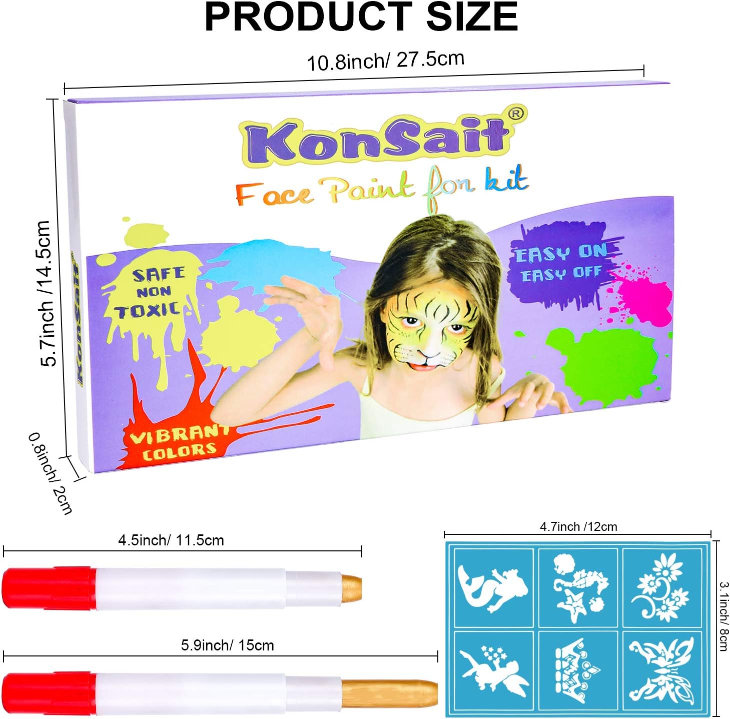 Qpout 15Pack UV Paint Crayons Set with Glitter Tattoo Stencil ,Face ...