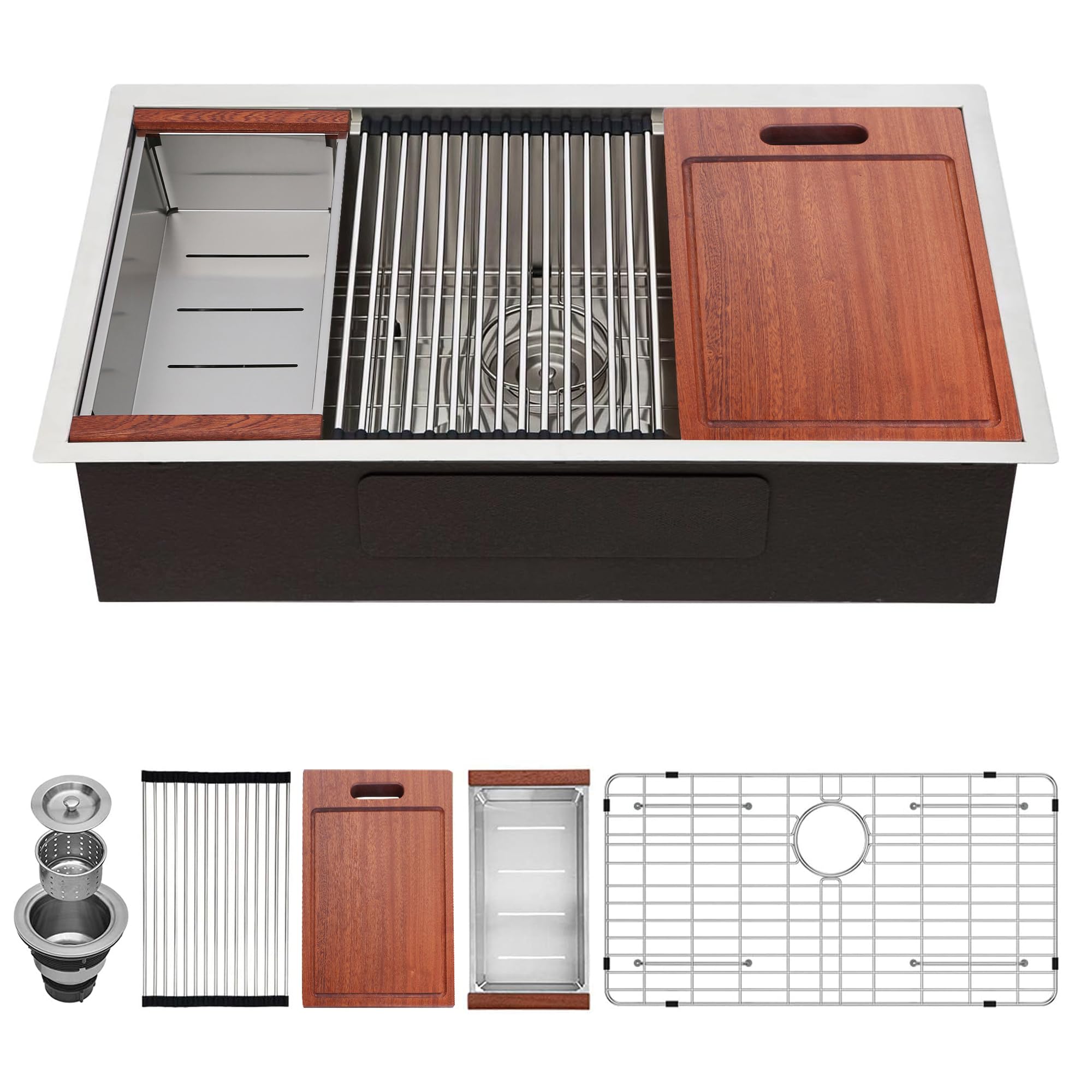 30 Inch 18 Gauge Modern Undermount Workstation Kitchen Sink,HERCATE R10 ...