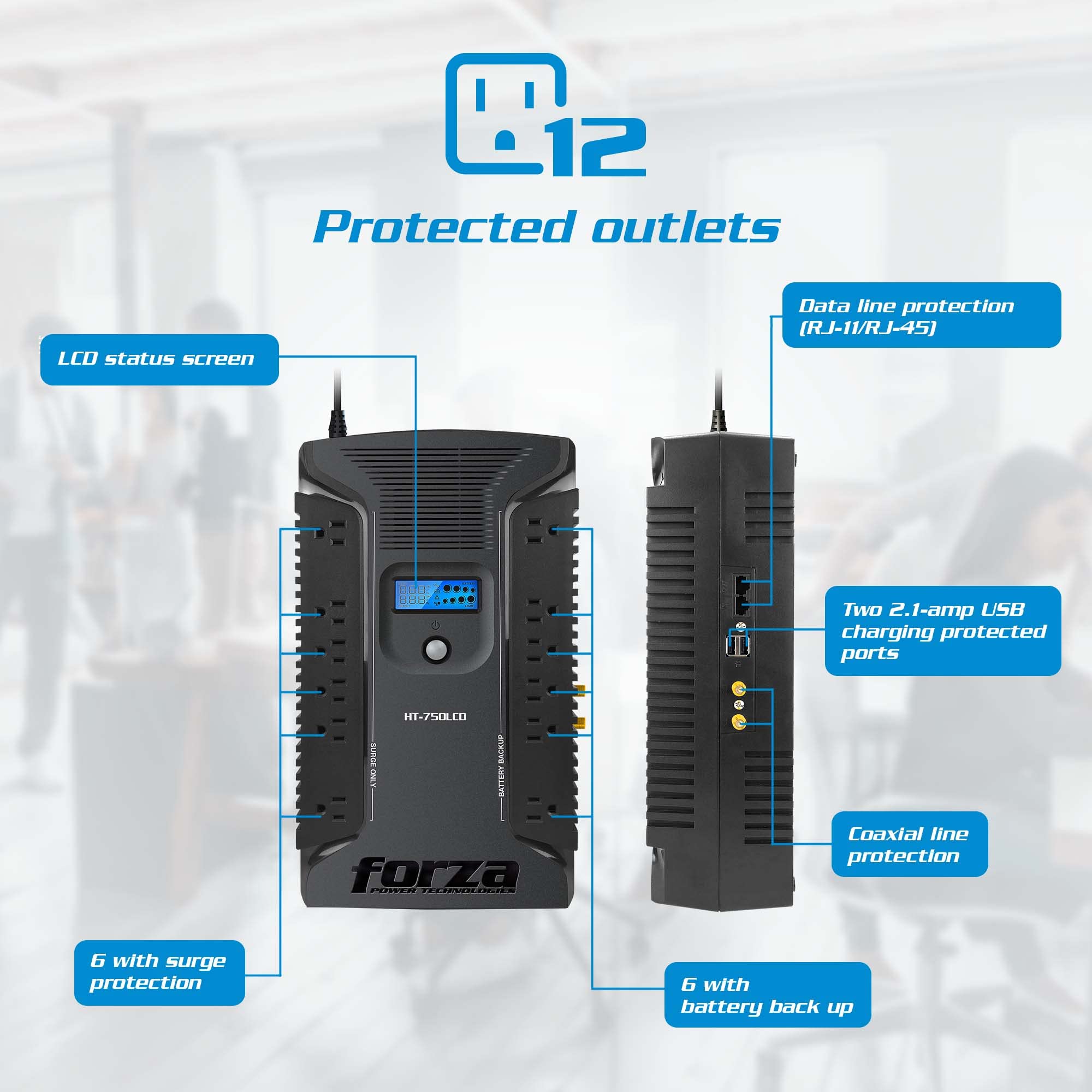 Mua Forza UPS 750VA/450W Line Interactive Uninterrupted Battery Backup Supply, 12 Outlets, AVR ...