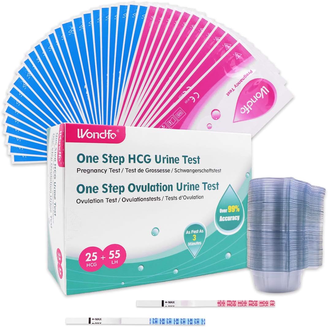 Wondfo Pregnancy Test 25 Strips and Ovulation Test Strips 55 Combo LH ...