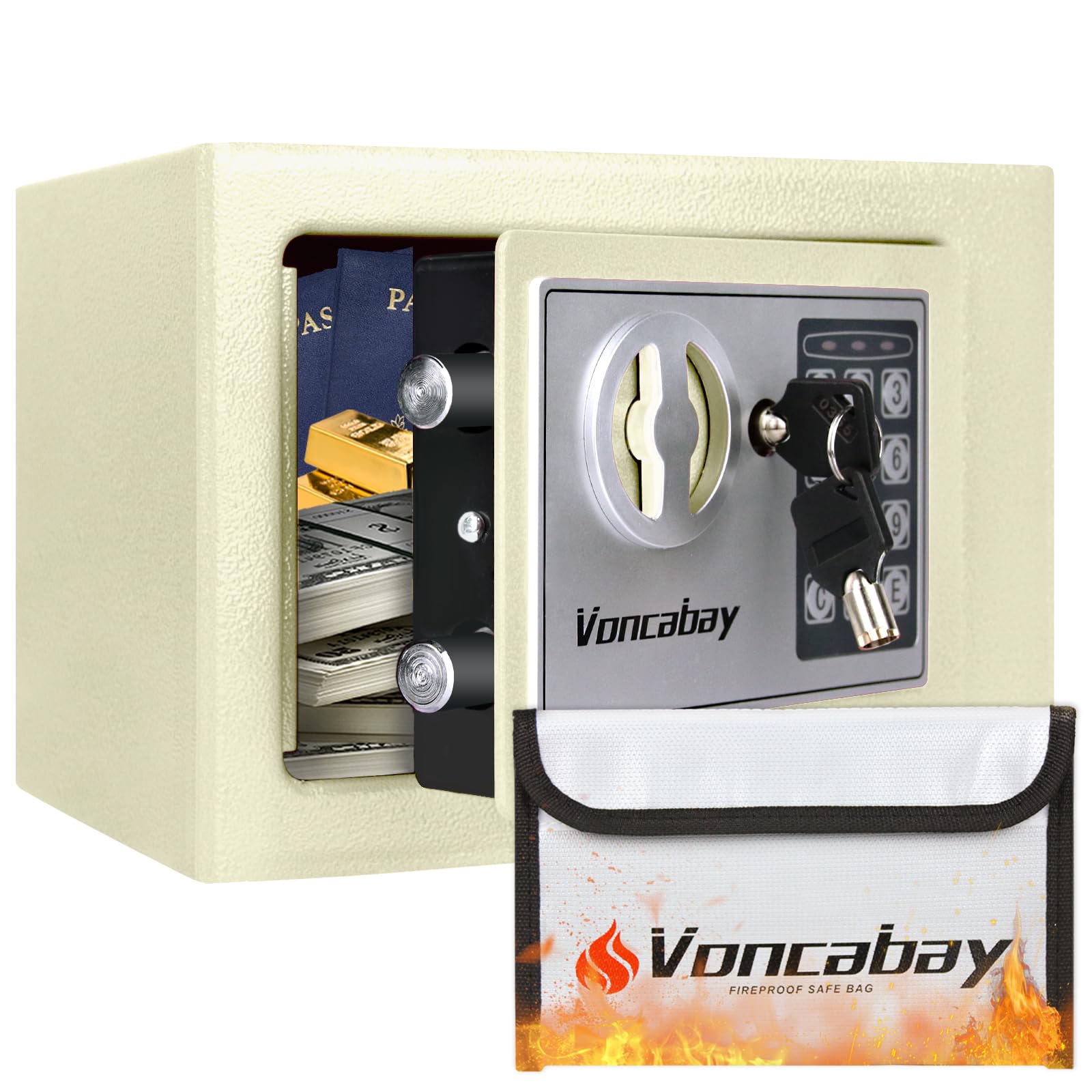 Voncabay Money Safe Box for Home with Sensor Light & Fireproof Security ...