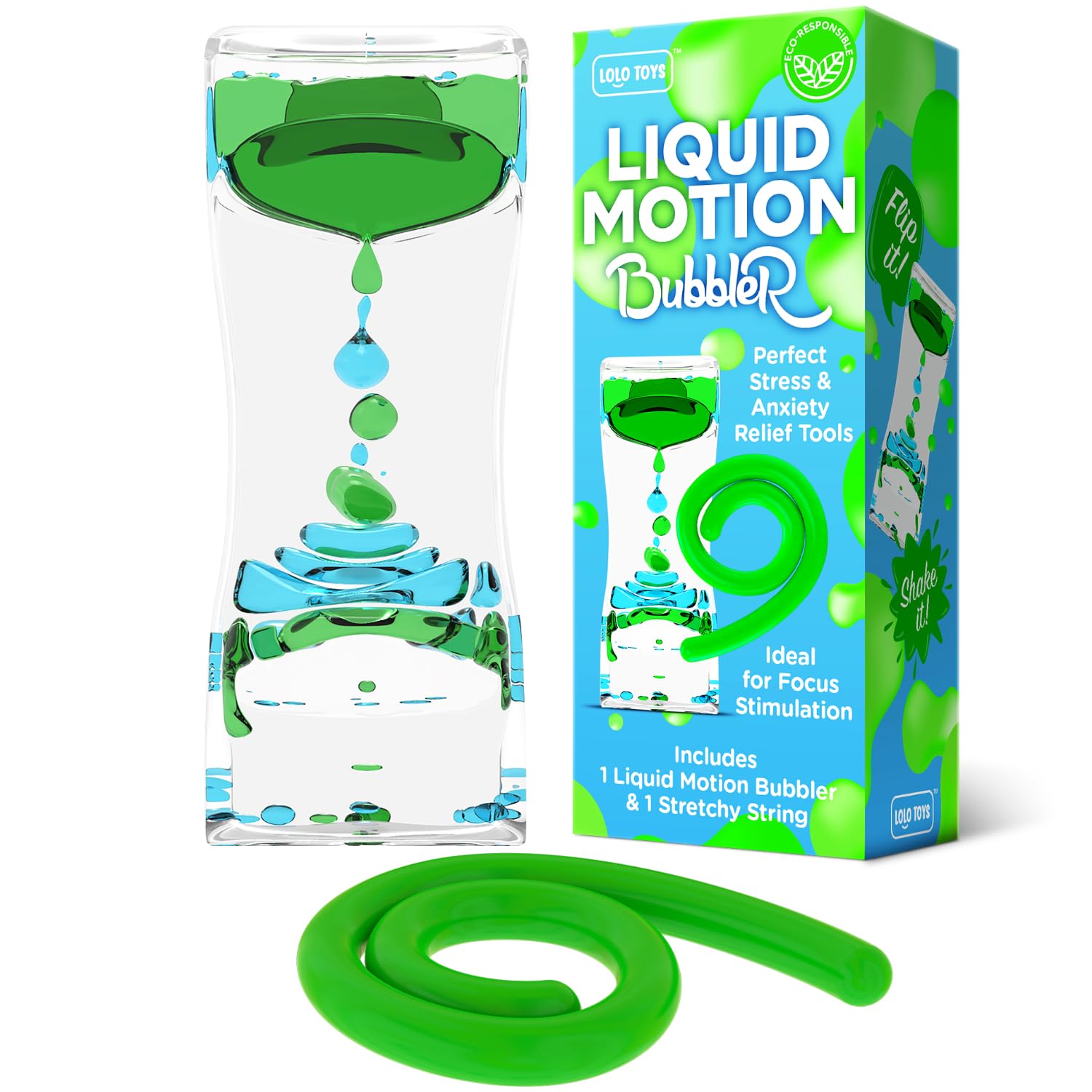 Liquid Motion Bubbler Sensory Toys – 2 Pc Set Bundle Stretchy String ...