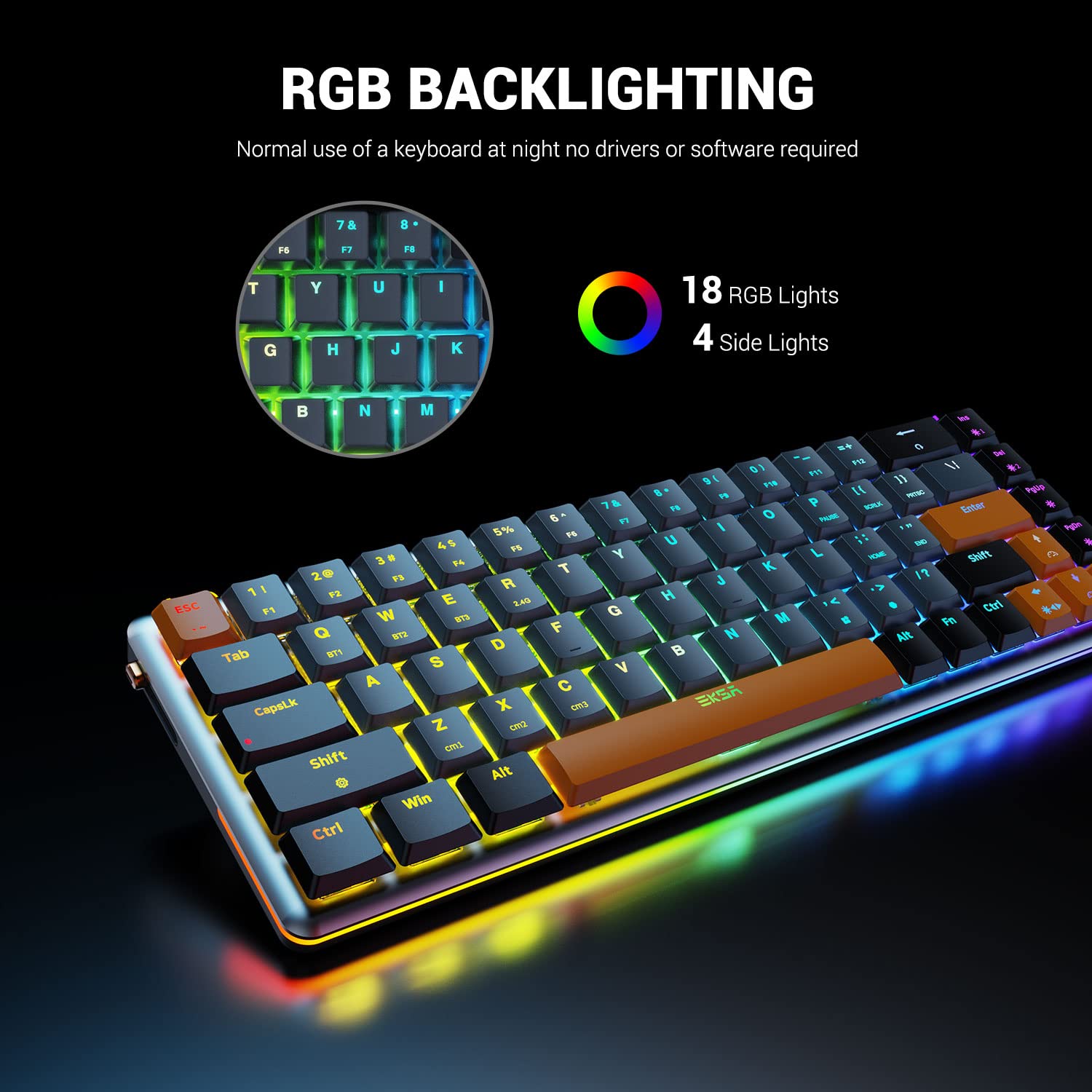 Mua Gaming Keyboard, 65% Low Profile Wireless Mechanical Keyboard with ...