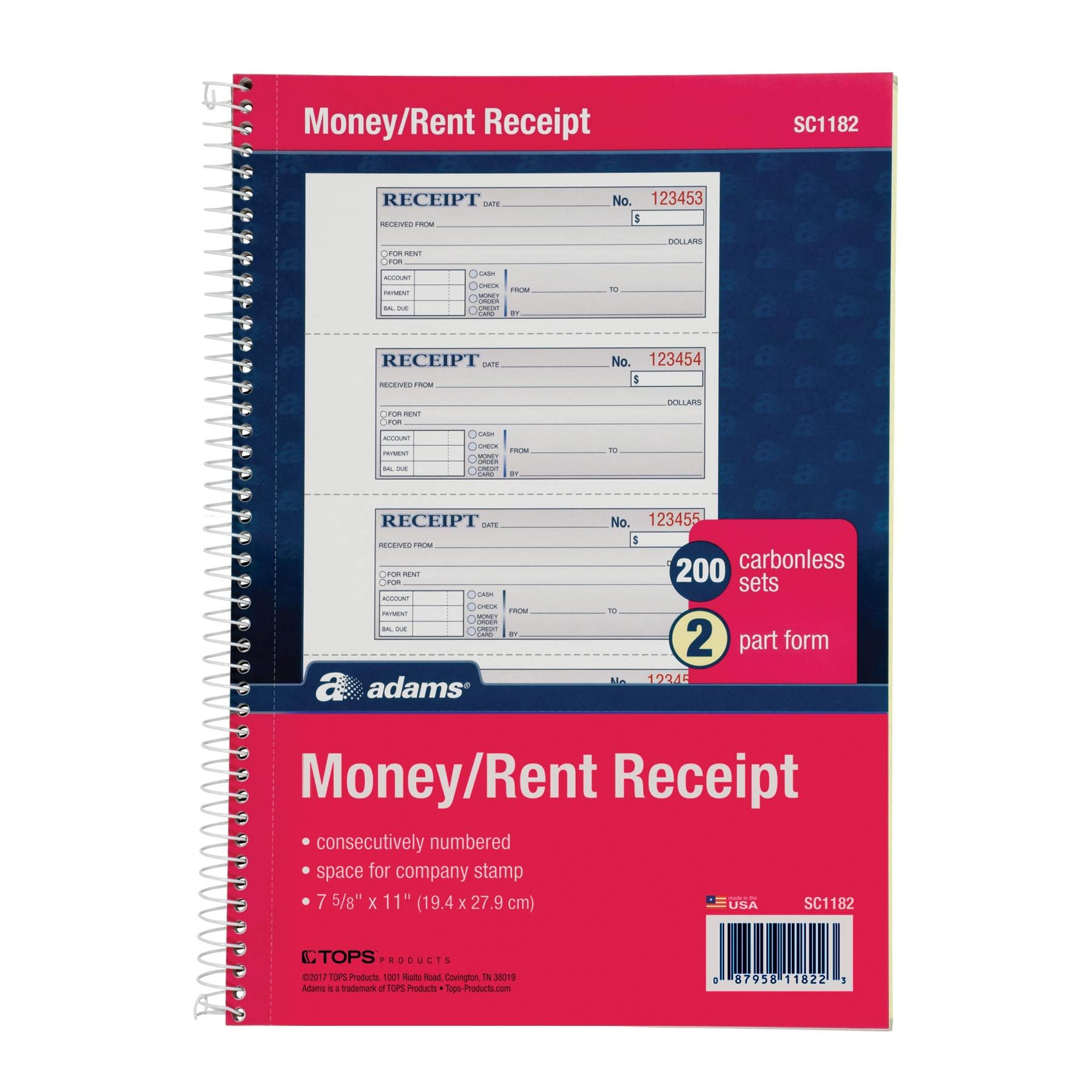 Adams Money and Rent Receipt Book, 2-Part Carbonless, 7-5/8" x 11 ...