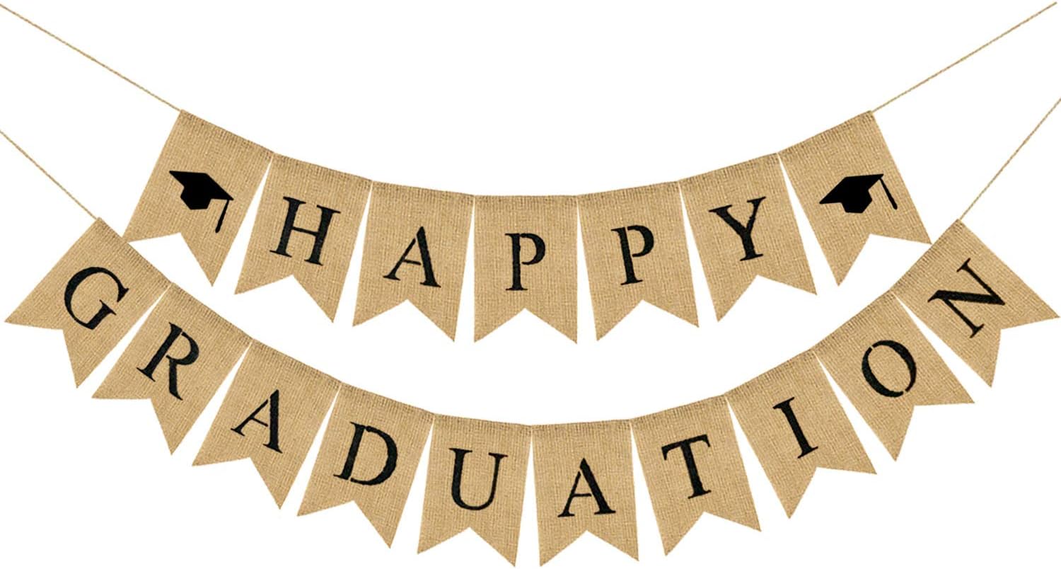 Losuya Happy Graduation Burlap Banner Graduation Bunting Garland Grad ...