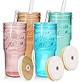 Amazon.com | ANOTION Colored Glass Cups with Lids and Straws - 24oz Travel Coffee Mug Wide Mouth ...