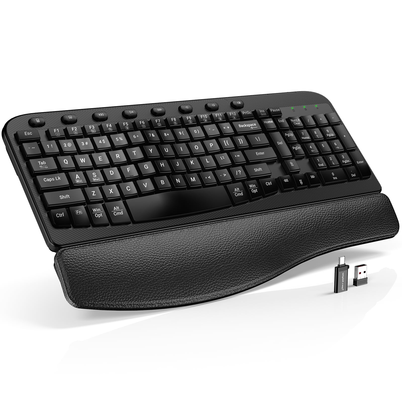 SABLUTE Wireless Keyboard - Ergonomic Wave Keys, Cushioned Wrist Rest ...