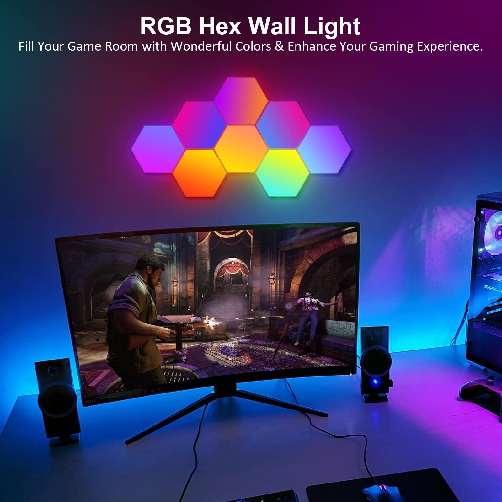 Mua OJQ 8 Pack Hexagon Wall Light RGB Panel - Smart APP RGB Hexagonal ...