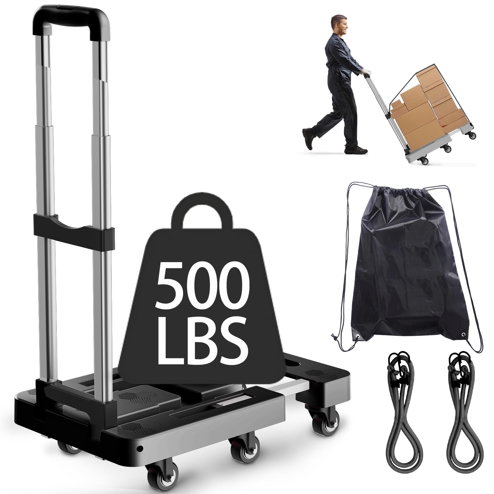 OUNAN 90° Multi-Functional Folding Hand Truck,500lbs Heavy Duty Dolly ...
