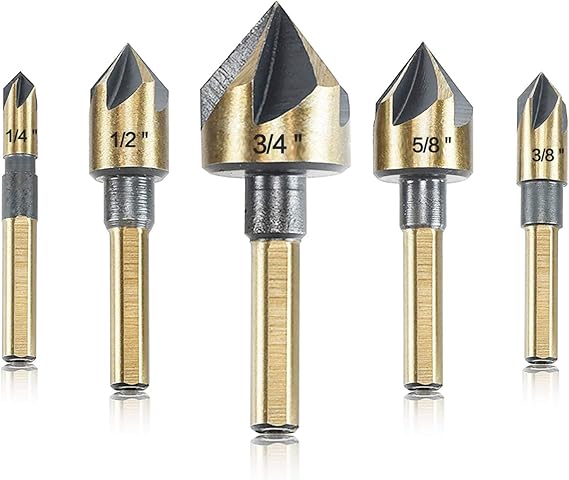 Countersink Drill Bit Set, 5 Pieces High Speed Steel 82 Degree 5 Flute ...