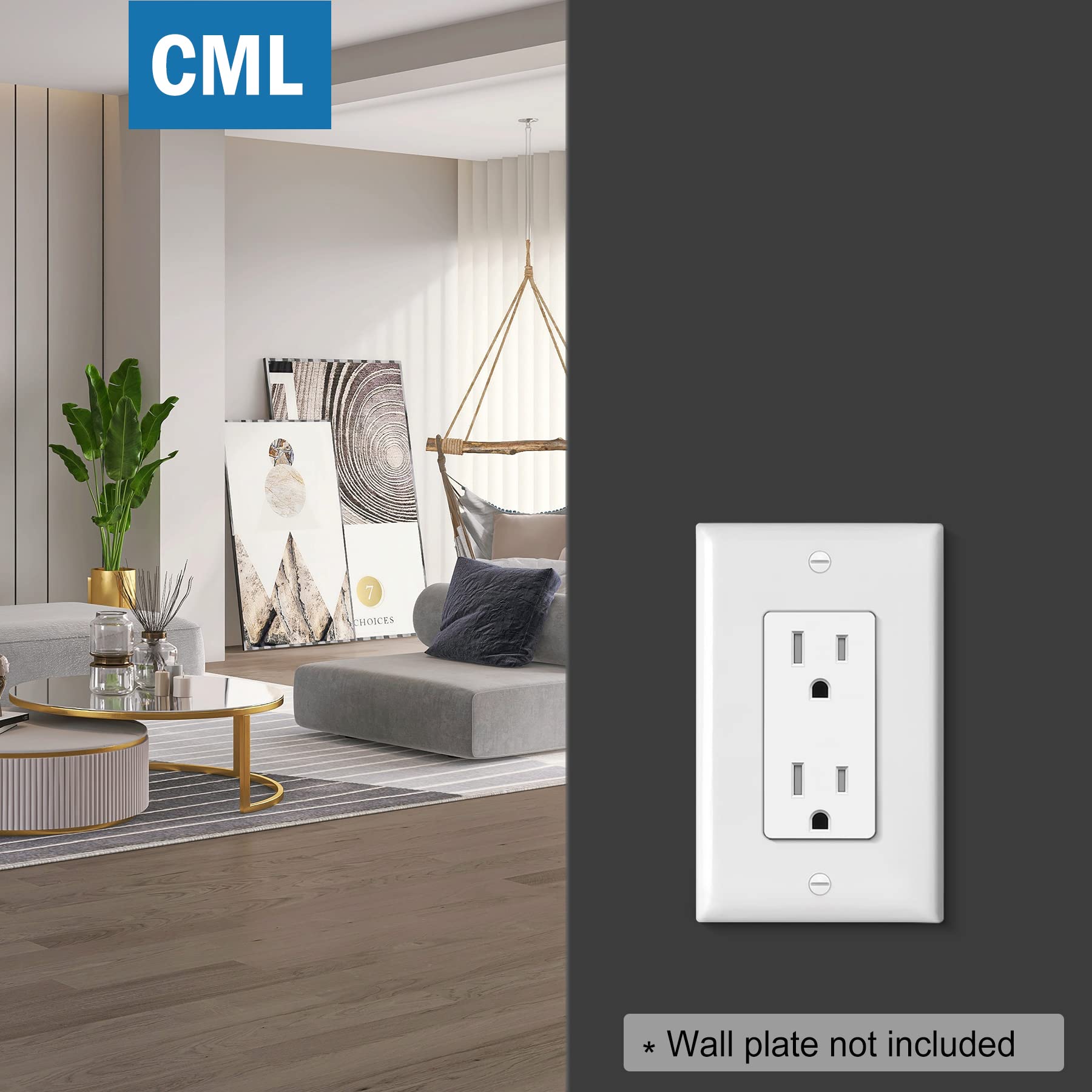 CML 15 Amp Decorator Wall Receptacle Outlet, Child-Safe Tamper ...