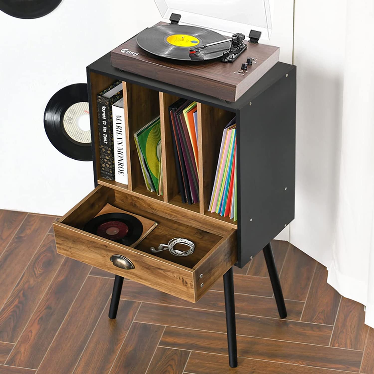 Mua Record Player Stand, Turntable Stand with 4 Cabinet and Drawer, Mid ...