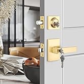 goldenwarm Gold Door Handle with Deadbolt, Square Contemporary Brushed ...