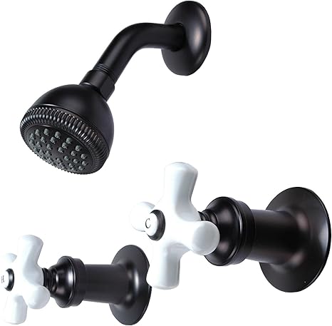 Two-handle Shower Faucet, Oil Rubbed Bronze Finish, Porcelain Handle ...