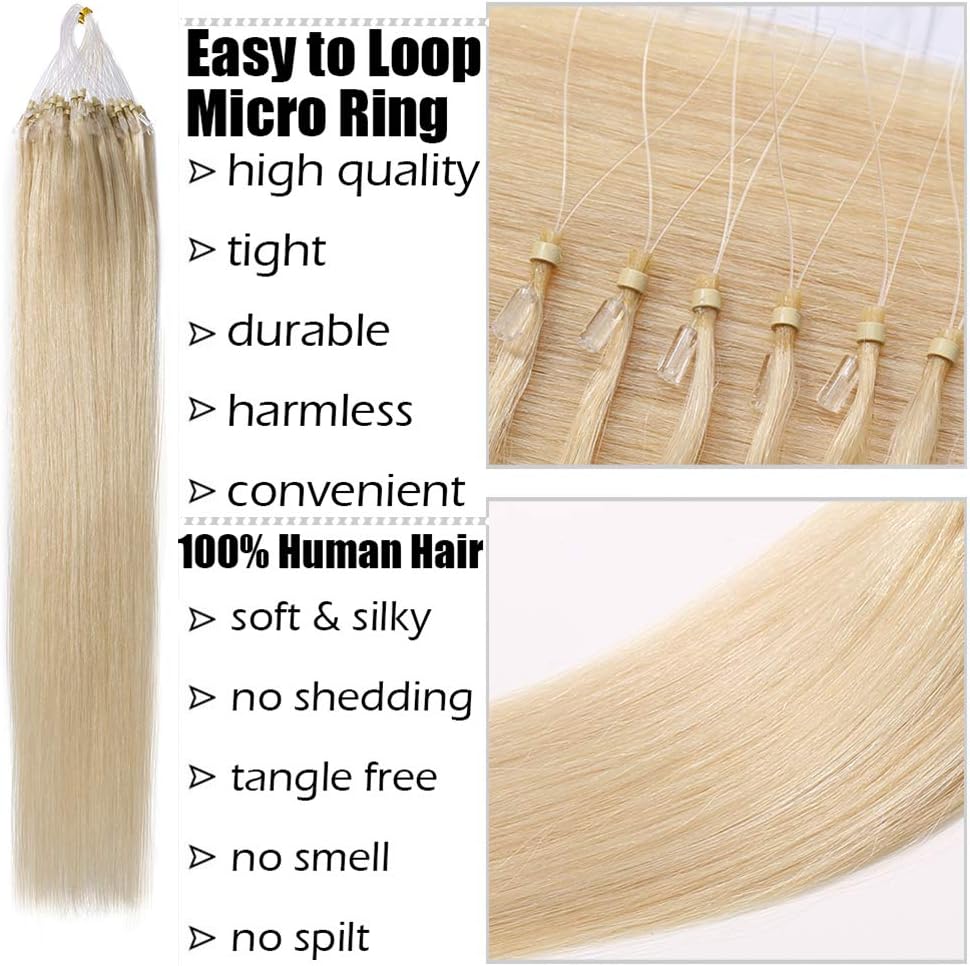 Micro Loop Hair Extensions 100 Strands 50g (#60 Platinum Blonde, 20 ...
