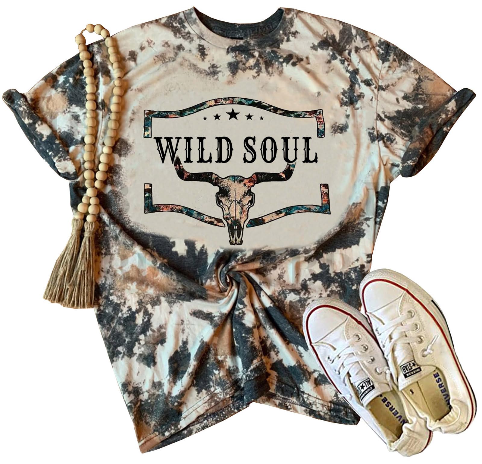 Retro Steer Skull Western T-Shirt Women Vintage Country Music Shirt ...