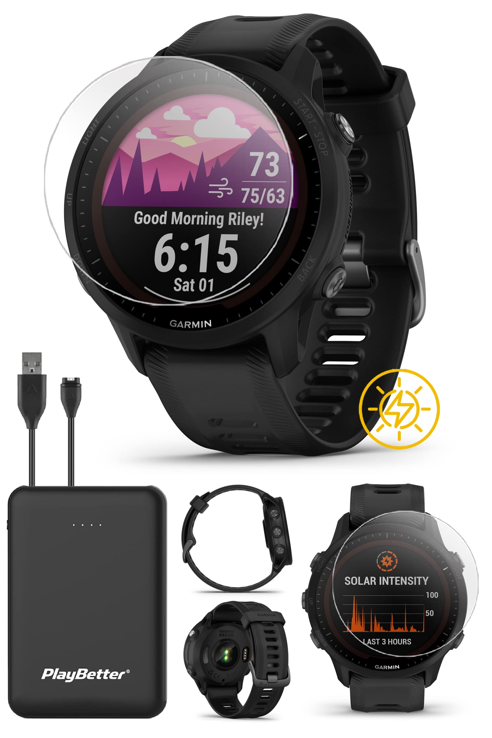Mua Garmin Forerunner 955 Solar (Black) GPS Running & Triathlon Smartwatch Bundle - Race ...