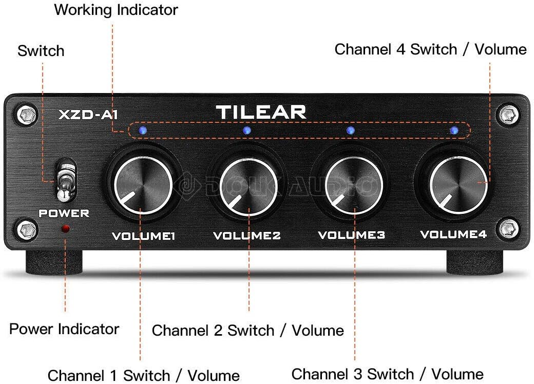 1-IN-4-OUT Analog Audio Splitter with Volume Control Switch Selector ...
