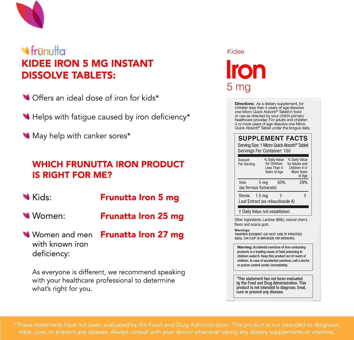 Frunutta Kidee Iron Children’s Iron 5 mg, 100 Under The Tongue ...