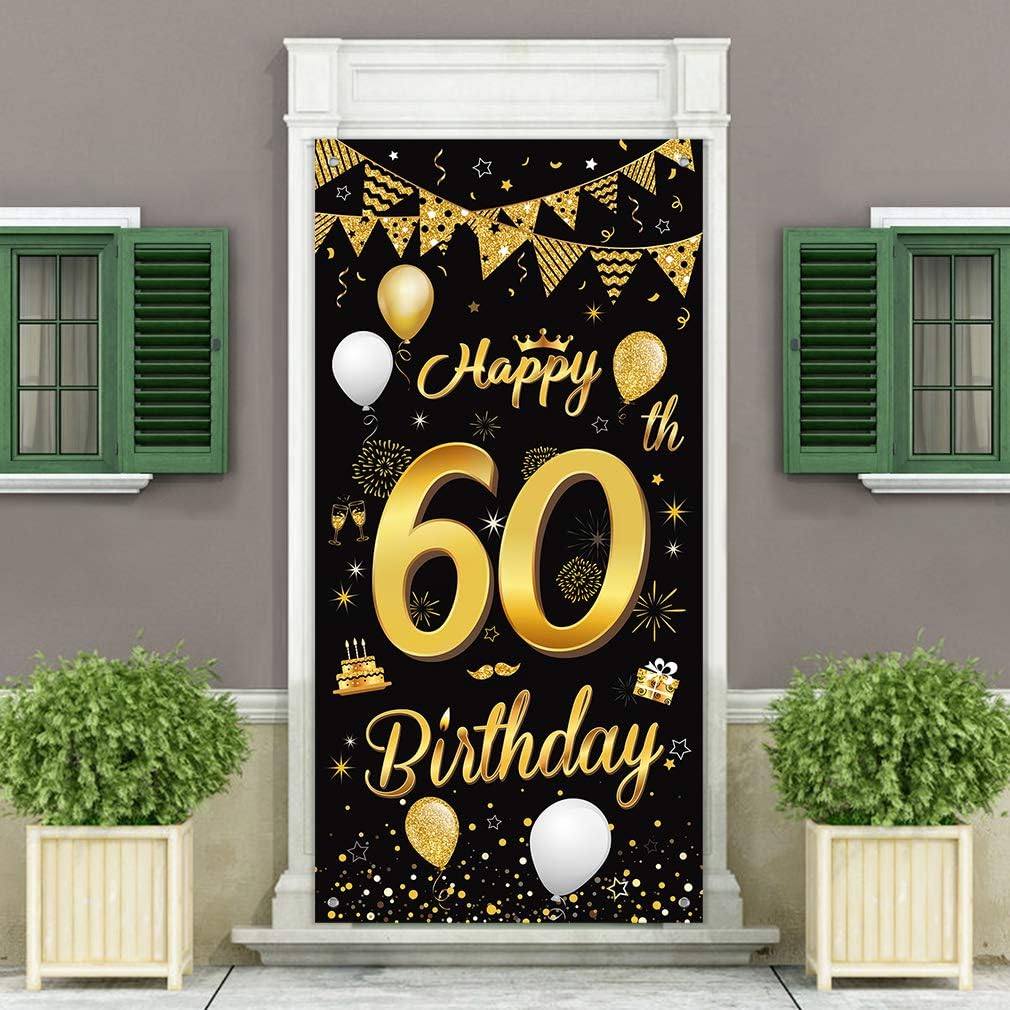 Amazon.com: DUAIAI Happy 60th Birthday Party Decorative Door Cover ...