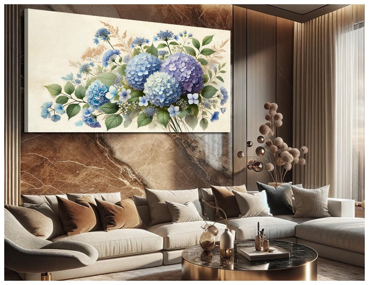 Lmhan Hydrangea Flowers Wall Art - 20x40 inch Blue Floral Canvas ...