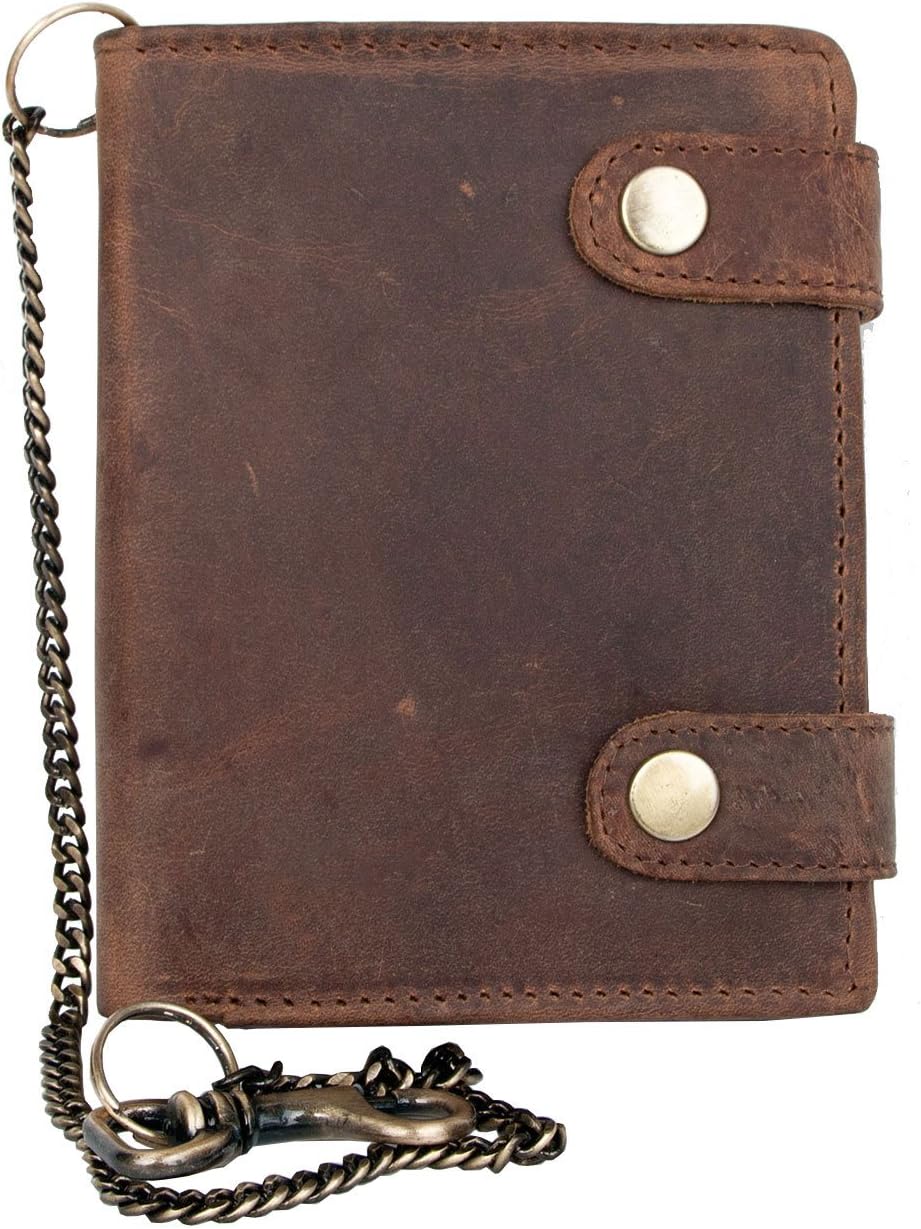 Amazon.com: Genuine Leather Biker's Wallet with Two Buckles and Metal Chain