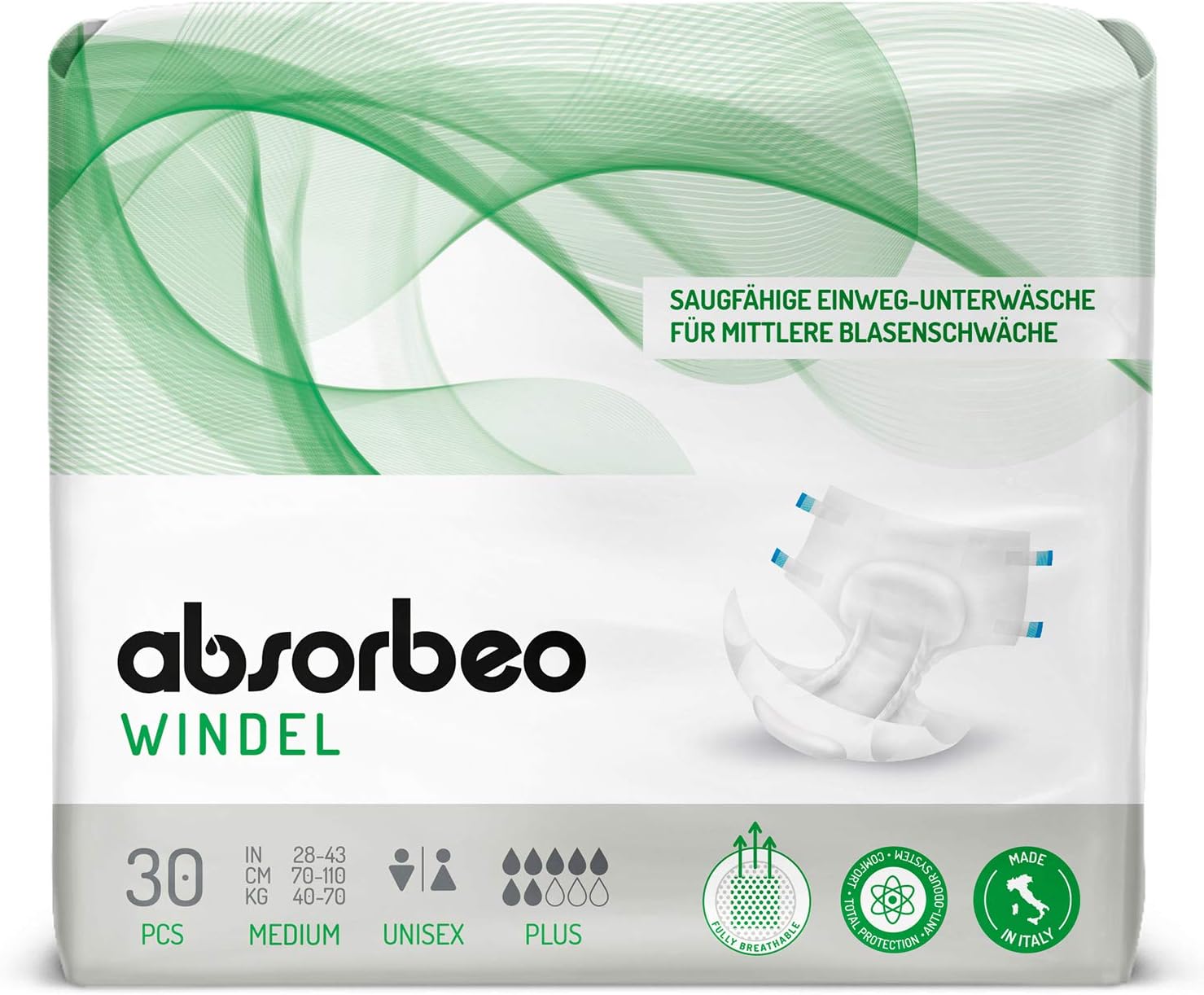 Absorbeo - Windel Plus – Saugfähige Einweg-Unterwäsche für Mittlere ...