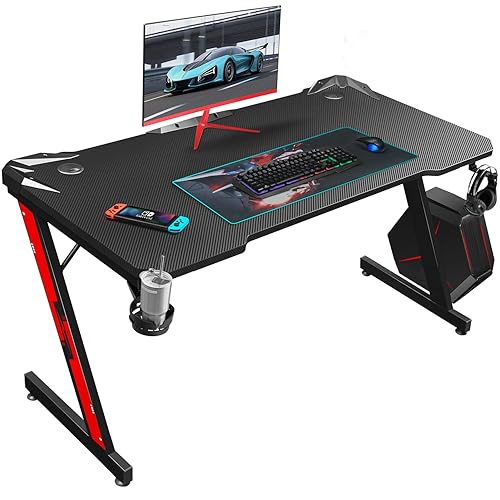 Homall Gaming Desk, Computer Desk with Carbon Fiber Surface, Gaming ...