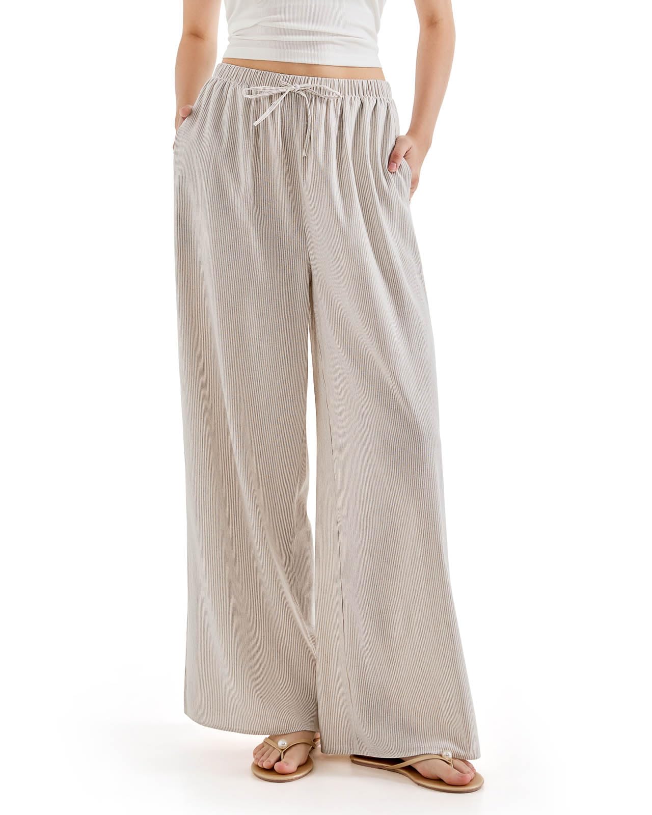 SUUKSESS Women Wide Leg Flowy Linen Pant with Pockets High Waisted ...