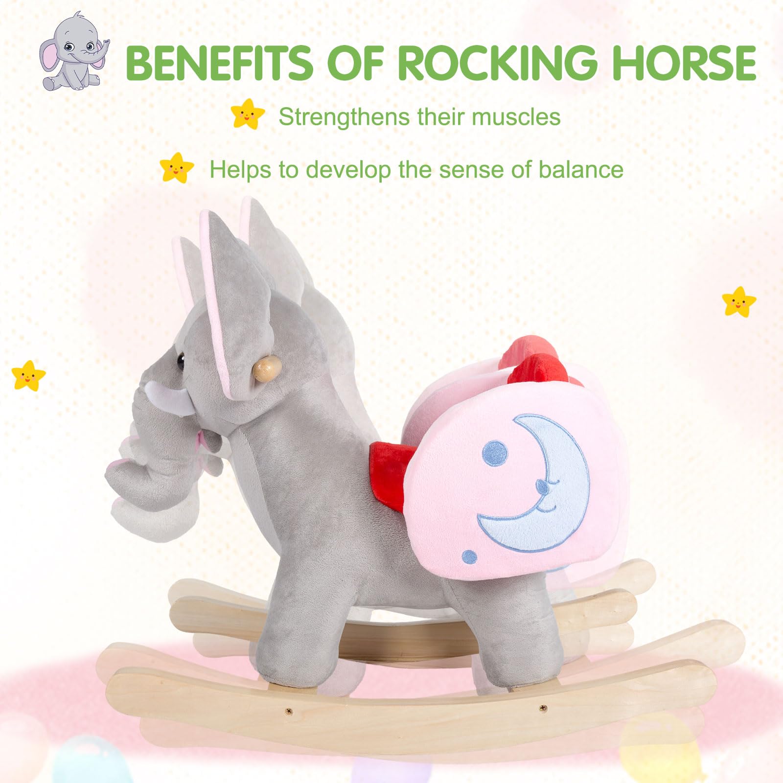 J-SUN-7 Rocking Horse for Toddlers - Elephant Themed Rocking Animal ...