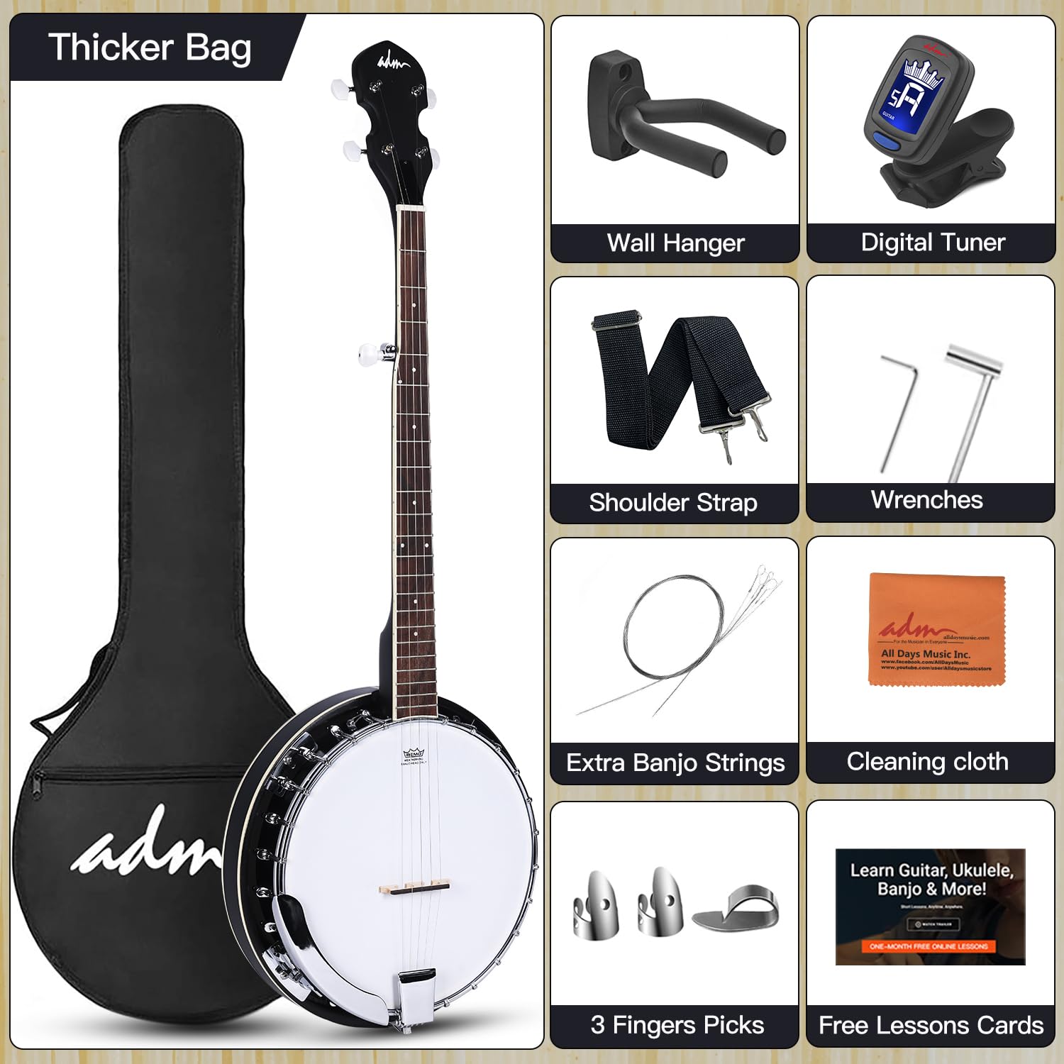 Mua ADM Banjo 5 String Full Size Banjoes Set, 38 Inch Beginner Banjo ...