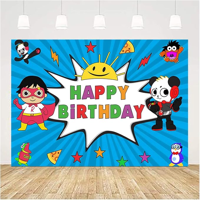 Cartoon Blue Wall Ryan's World Happy Birthday Theme Photo Background ...