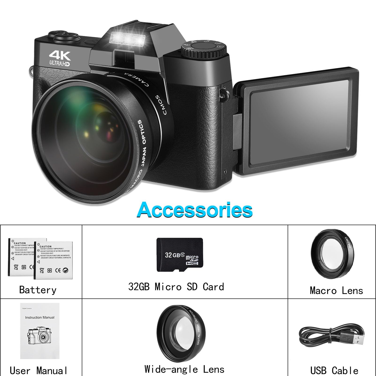 Upgrade 4K Digital Camera For Photography And Video, 16X 48MP Auto-Focus Vlogging Camera For ...