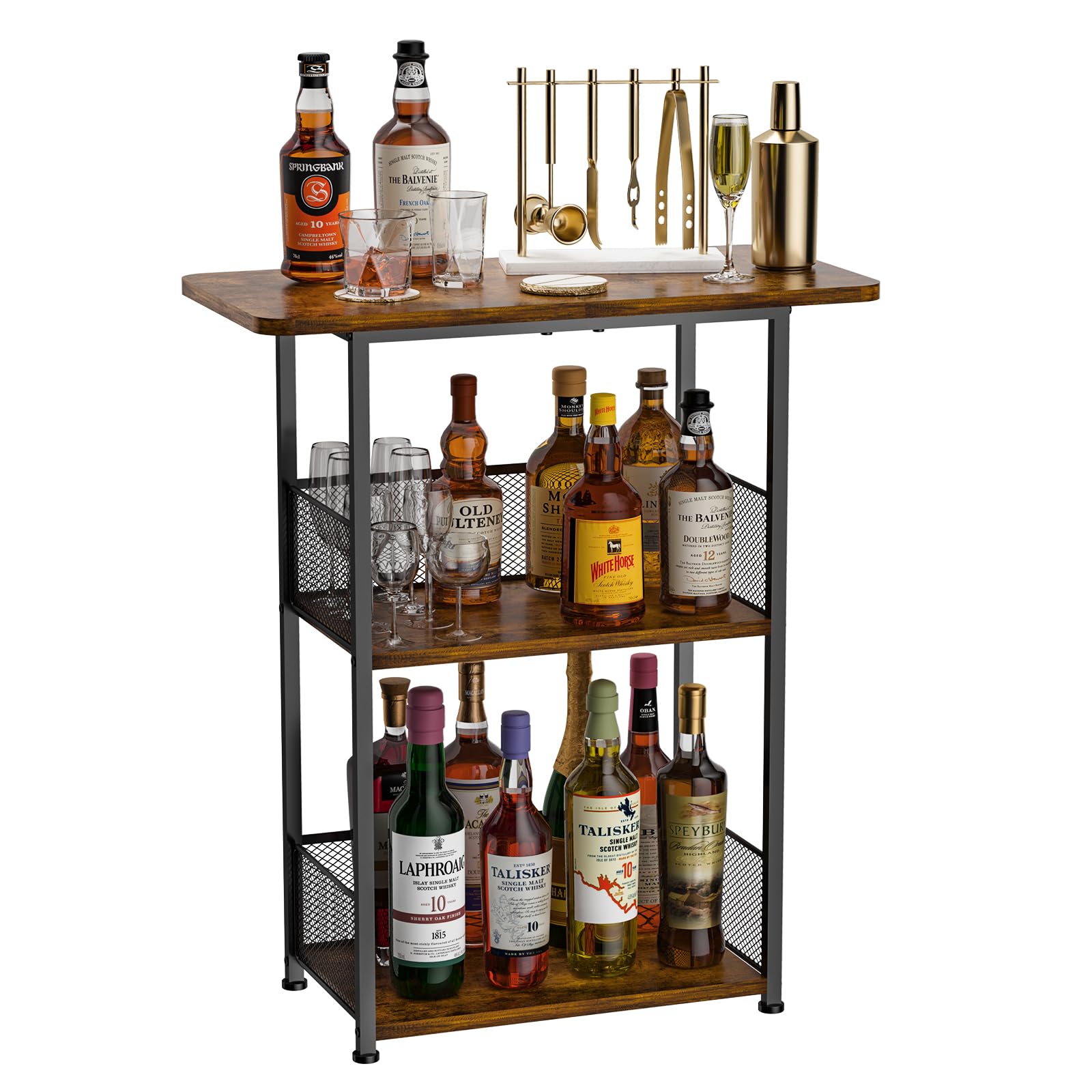 Eyteenokk Floor Standing Freestanding Whiskey Rack: 3 Tier Wine Rack ...