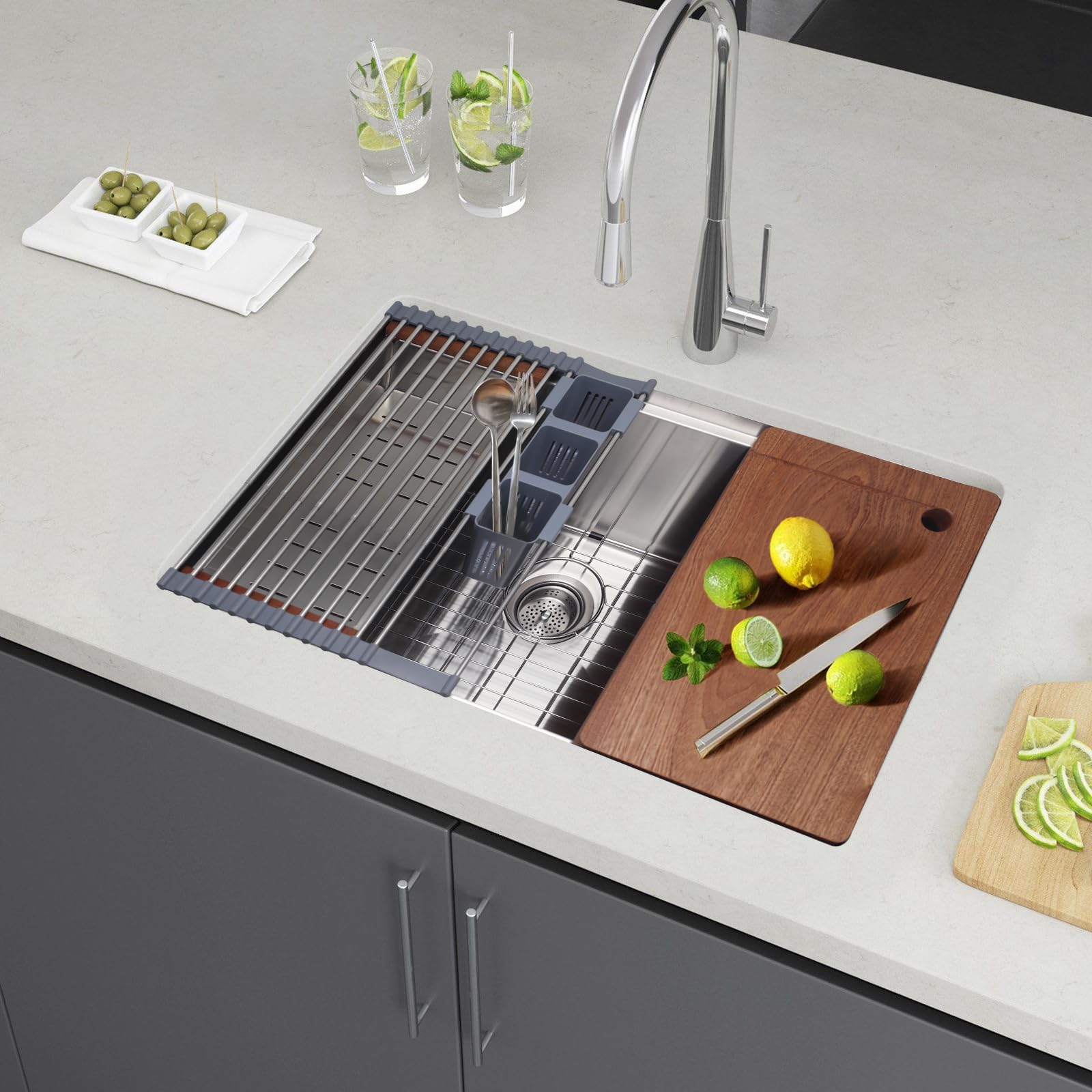 SANYCASA 33 Inch Undermount Kitchen Sink with Quiet Drain - 11 Gauge ...