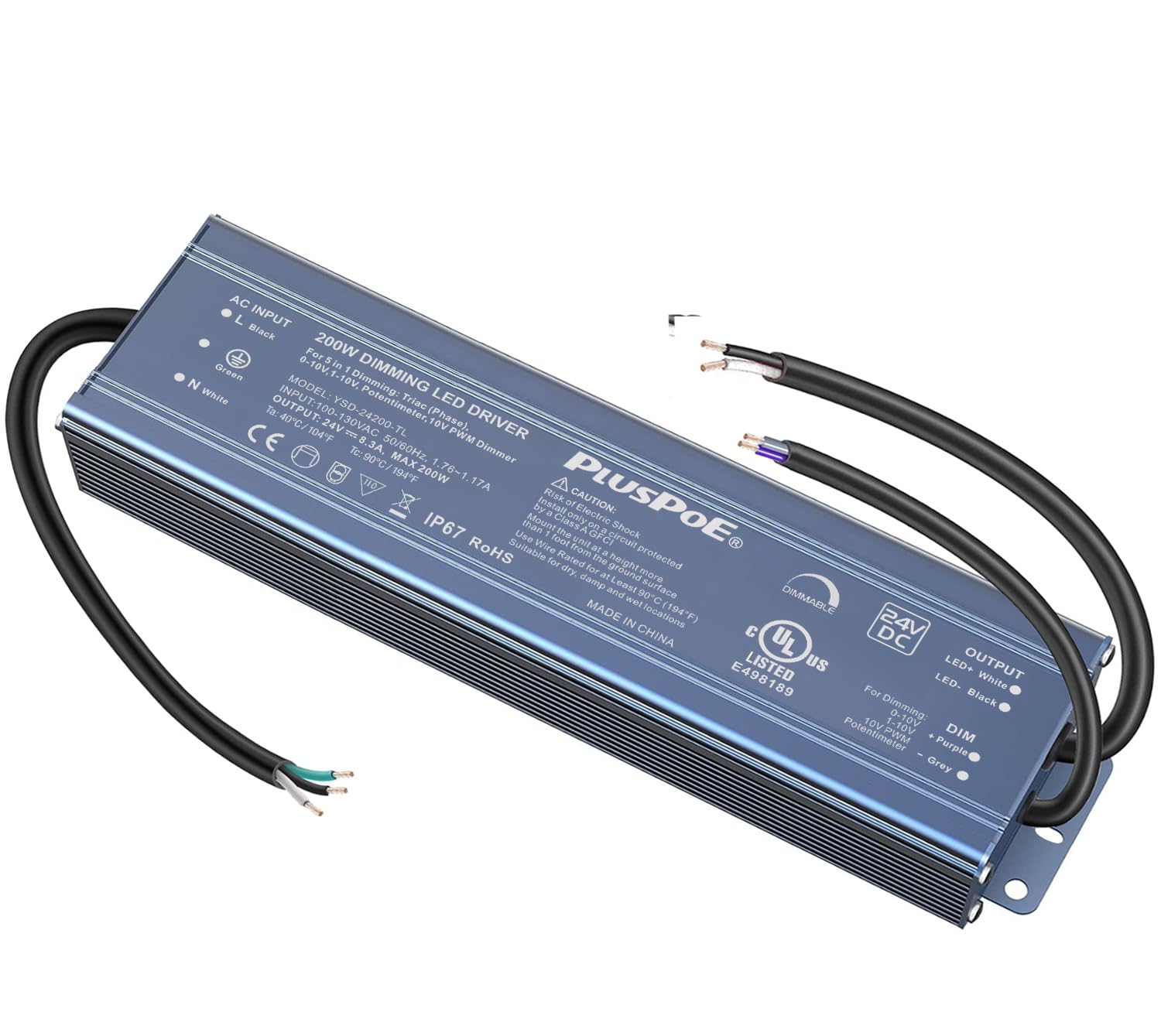 200W Dimmable LED Driver 24V, UL-Listed 5-in-1 Dimming: ELV/MLV/Triac/0-10V/1-10V/PWM ...