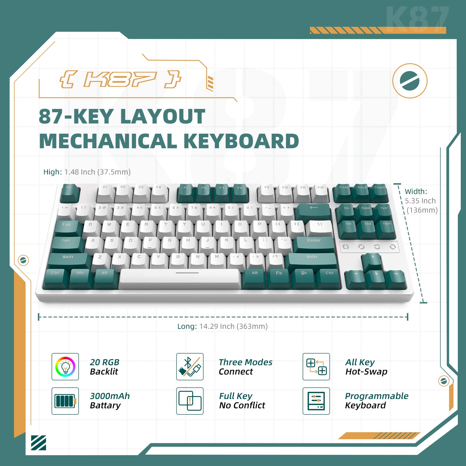 Mua ZIYOU LANG K87 Wireless Gaming Mechanical Keyboard TKL 87 Keys ...