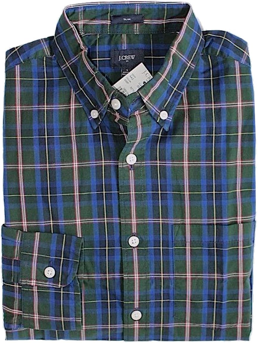 J Crew Factory - Men's Slim Fit - Green/Blue Tartan Plaid Washed Cotton Shirt (Medium) at Amazon ...