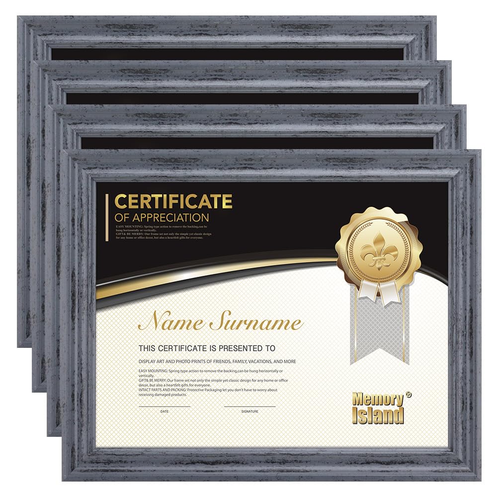 Memory Island 8.5x11 Document Certificate Frames in Rustic Grey,Pack of ...