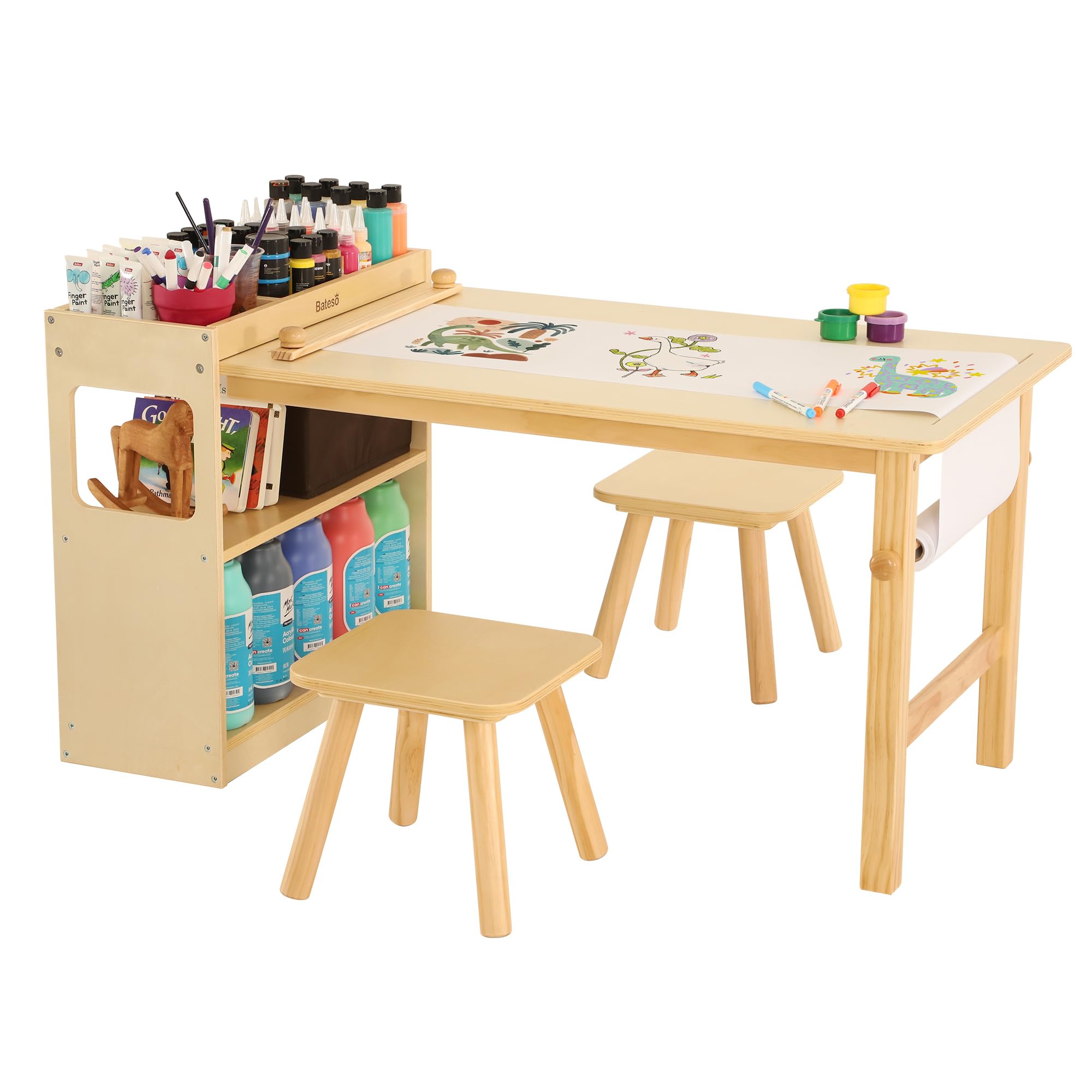 Mua Kids Art Table and 2 Chairs with Roll Paper, Craft Table with Large ...