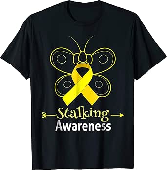 Amazon.com: Butterfly Yellow Ribbon Stalking Awareness Shirt Stalking ...
