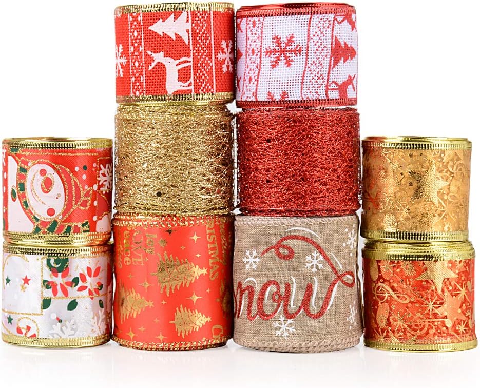 MEJOSER 10pcs Christmas Wide Ribbons Assorted Festival Themed Wide ...