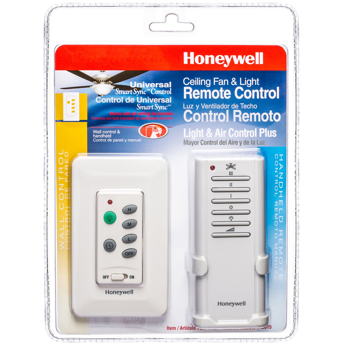Honeywell 40015-01 Combo Wall & Handheld Universal Remote Control For Ceiling Fans, Cream on ...