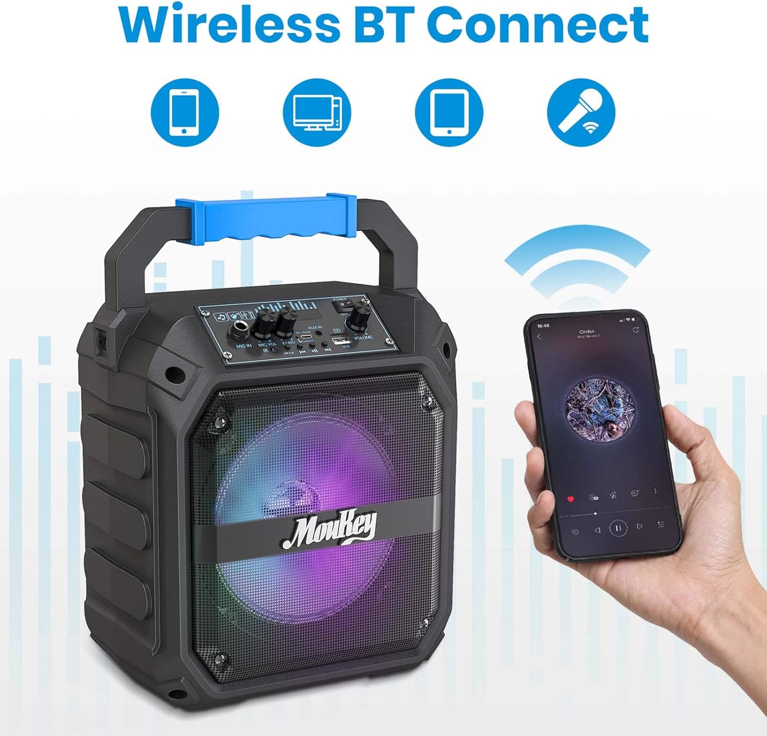 Moukey Portable Bluetooth Karaoke Machine PA Speaker System 6.5 inch ...