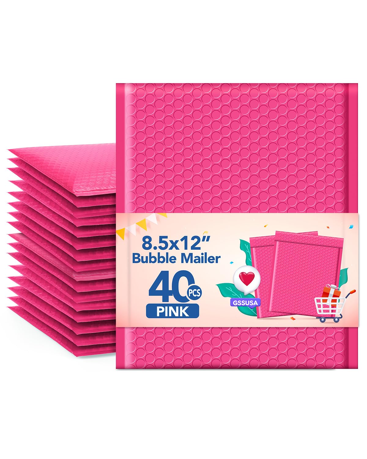 GSSUSA Pink Bubble Mailers 8.5x12 Padded Envelopes 40 Pack Self-Seal ...
